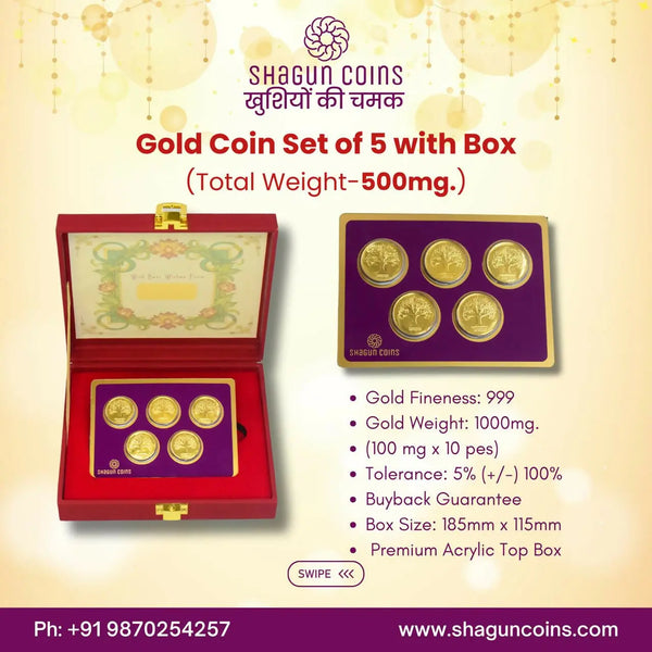 999 Gold Coin Set of 5 with Box – HM Sarafa Bazar India Pvt Ltd