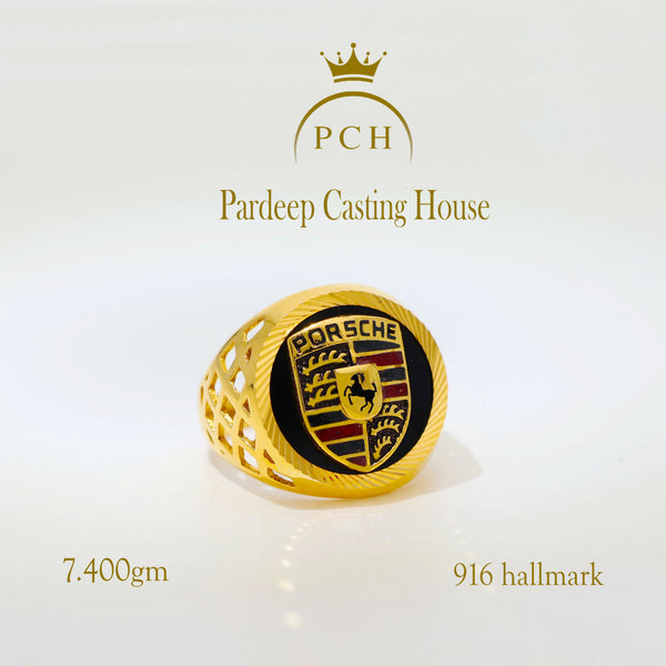 Porsche Logo Gents Gold Ring – HM Sarafa Bazar India Pvt Ltd