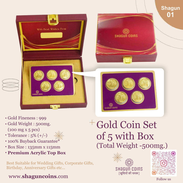 Gold Coin Set of 5 With Box – HM Sarafa Bazar India Pvt Ltd
