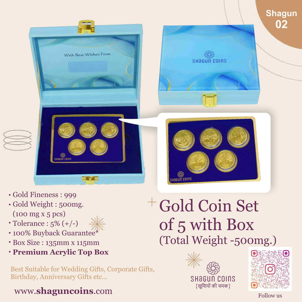 Gold Coin Set of 5 With Box – HM Sarafa Bazar India Pvt Ltd