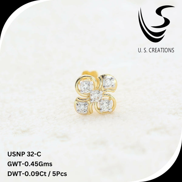 Floral Diamond Nose Pin in Gold USNP-32-C – HM Sarafa Bazar India Pvt Ltd